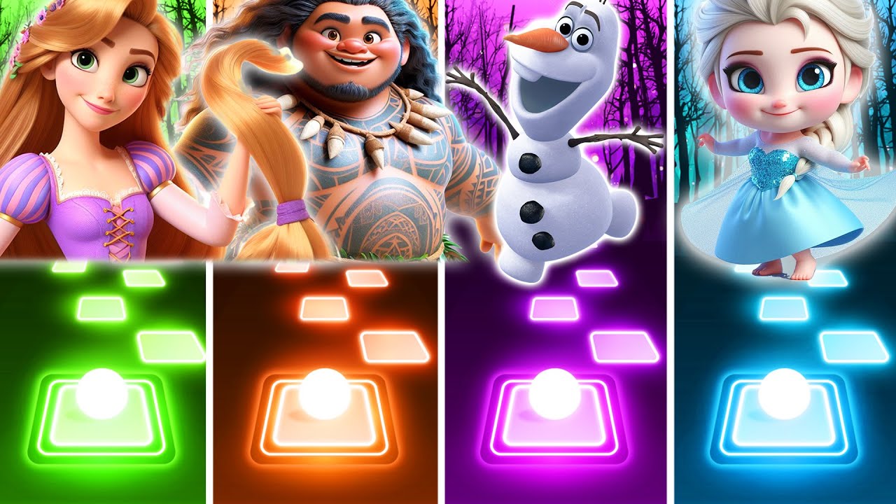 Tangled Rapunzel Vs Maui Vs Olaf Vs Frozen Kid Elsa - Tiles Hop EDM ...