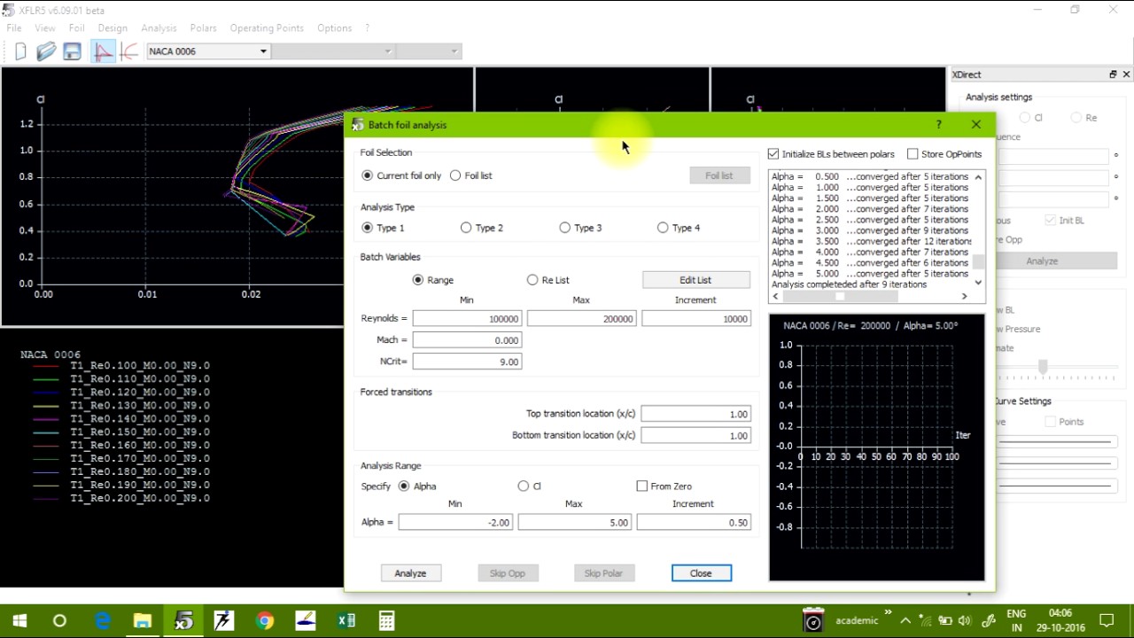 Batch analysis of airfoil using XFLR5 - YouTube