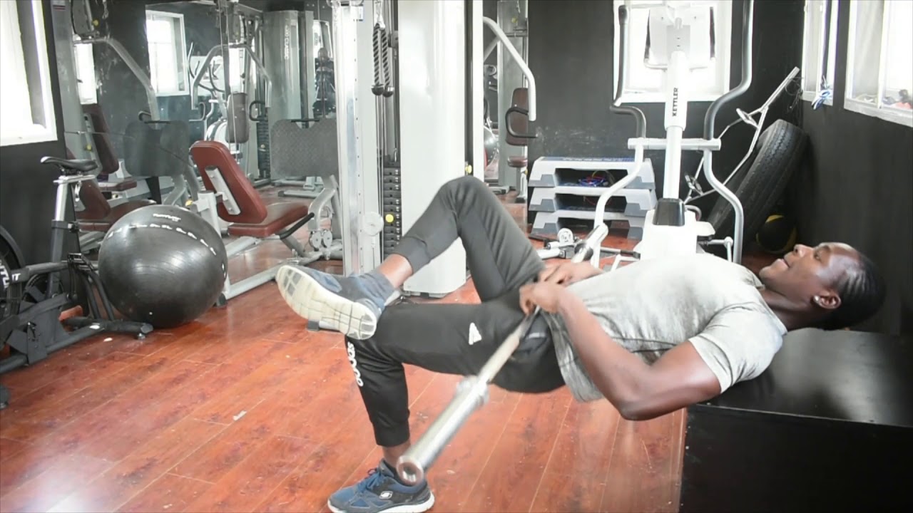 barbell one legged shoulders elevated hip thrust - YouTube