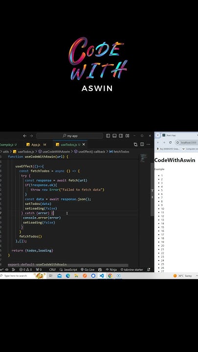 React Custom Hooks 🔄 Codewithaswin Shorts Ytshorts Yt Reactjs Reactjstutorial Reactshorts 