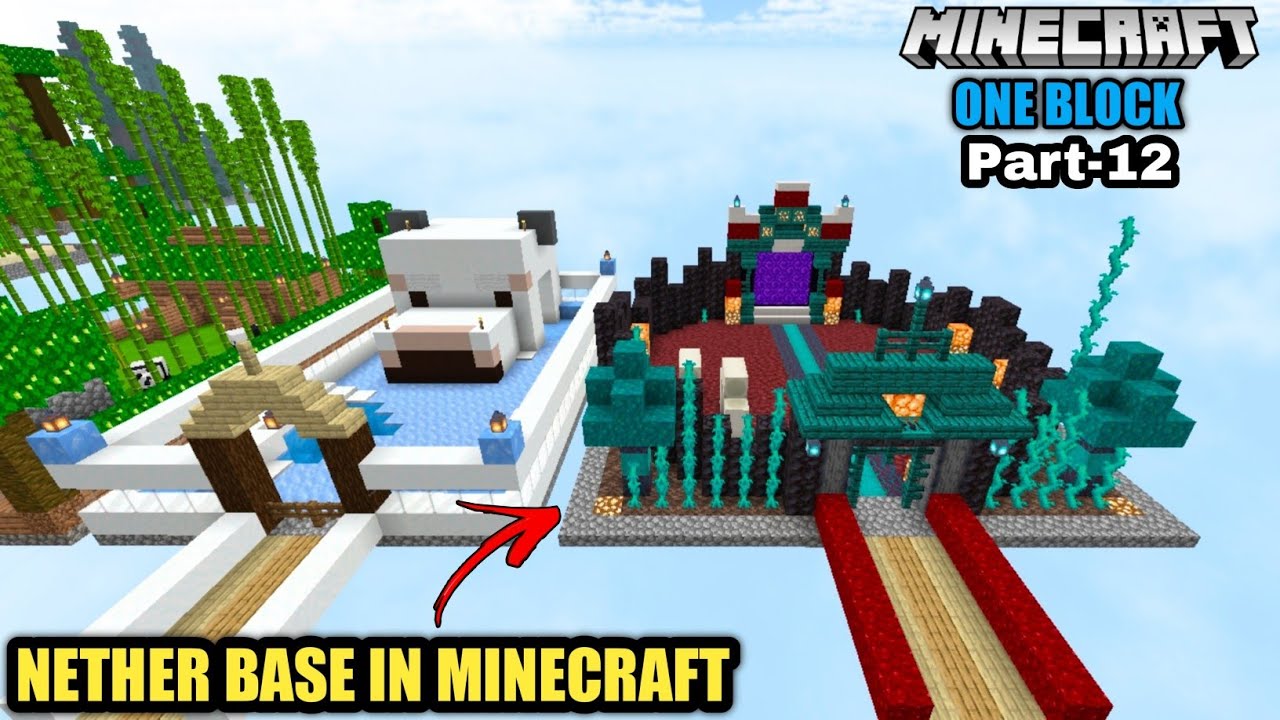 Minecraft pocket edition |Minecraft One Block Gameplay| Nether base In ...