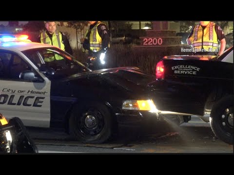 Hemet Police Crashes into another Hemet Police Car on Florida Ave - YouTube