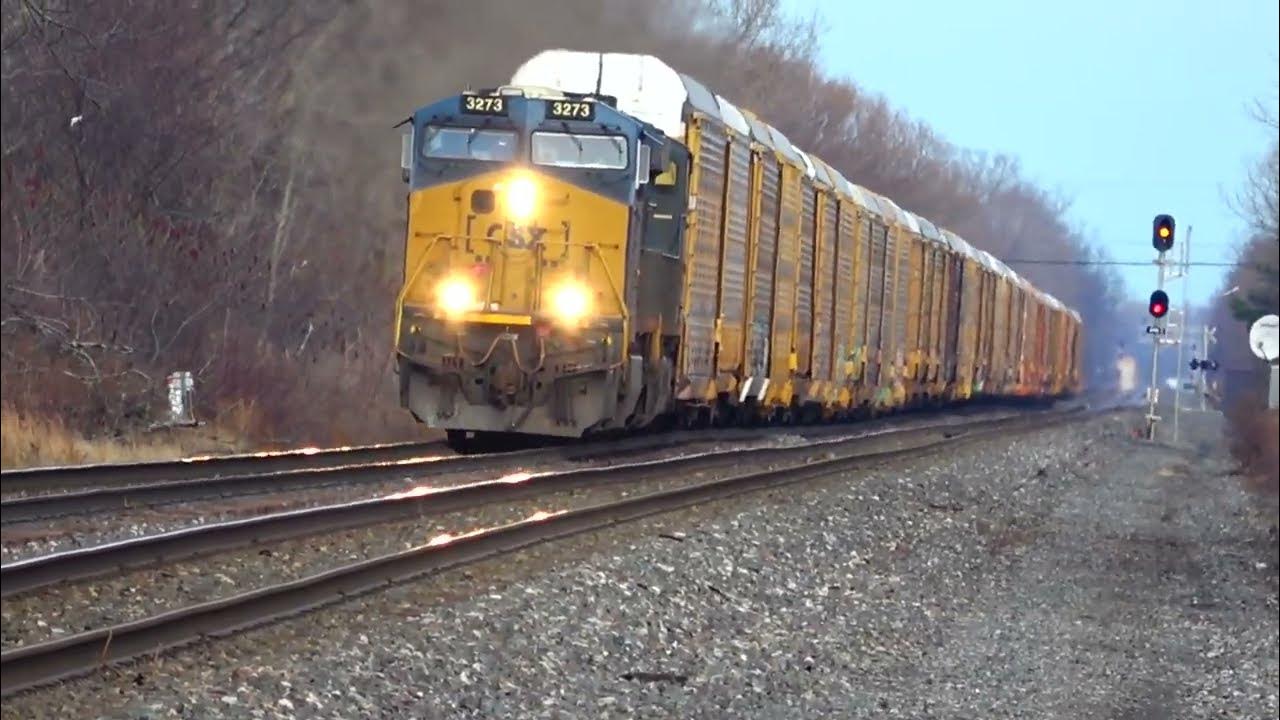 2 NS SD40-3 Engines on Freight Train. CSX And NS Trains Meet' Big CSX Train w 2 New Rebuilds ...