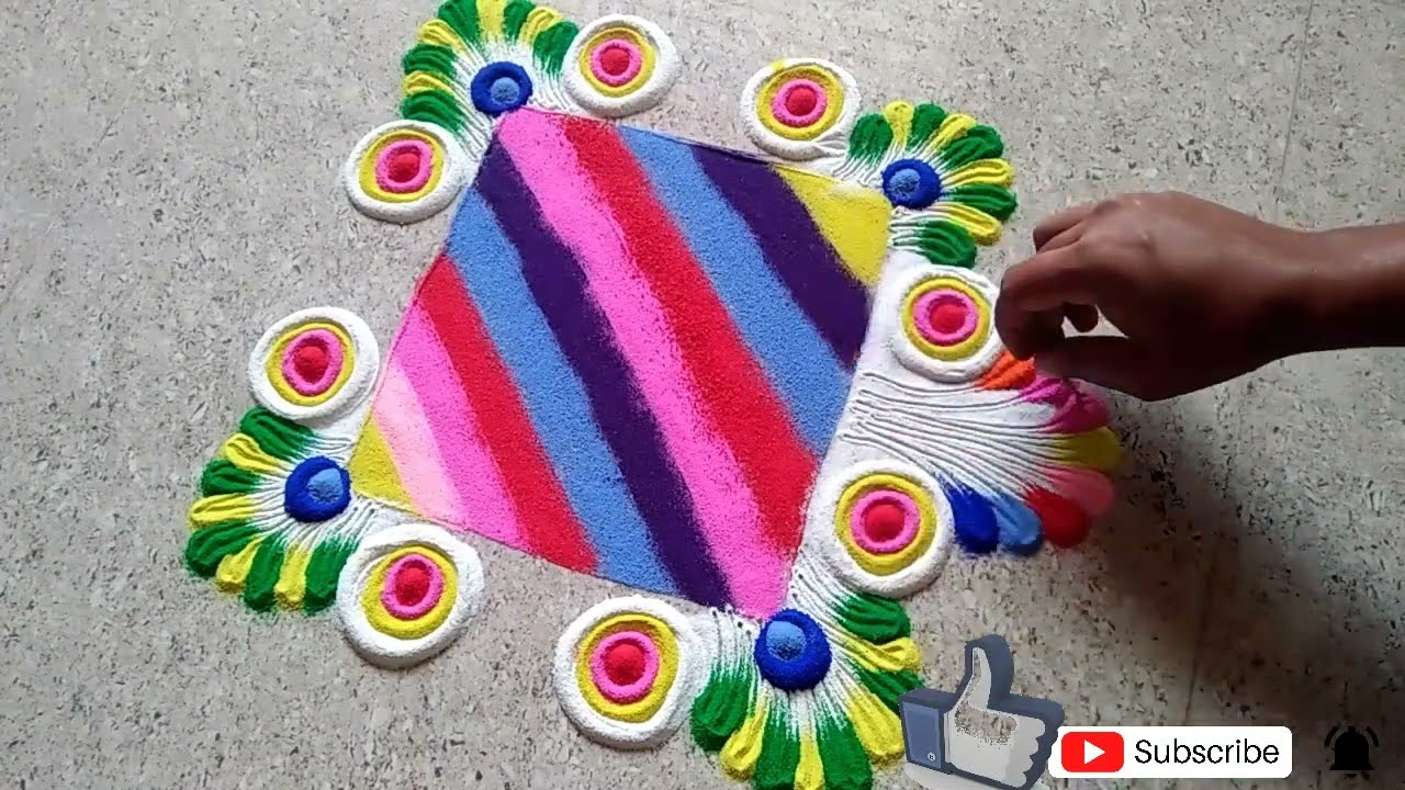 Multicolour festival rangoli ll peaceful and relaxing rangoli - YouTube