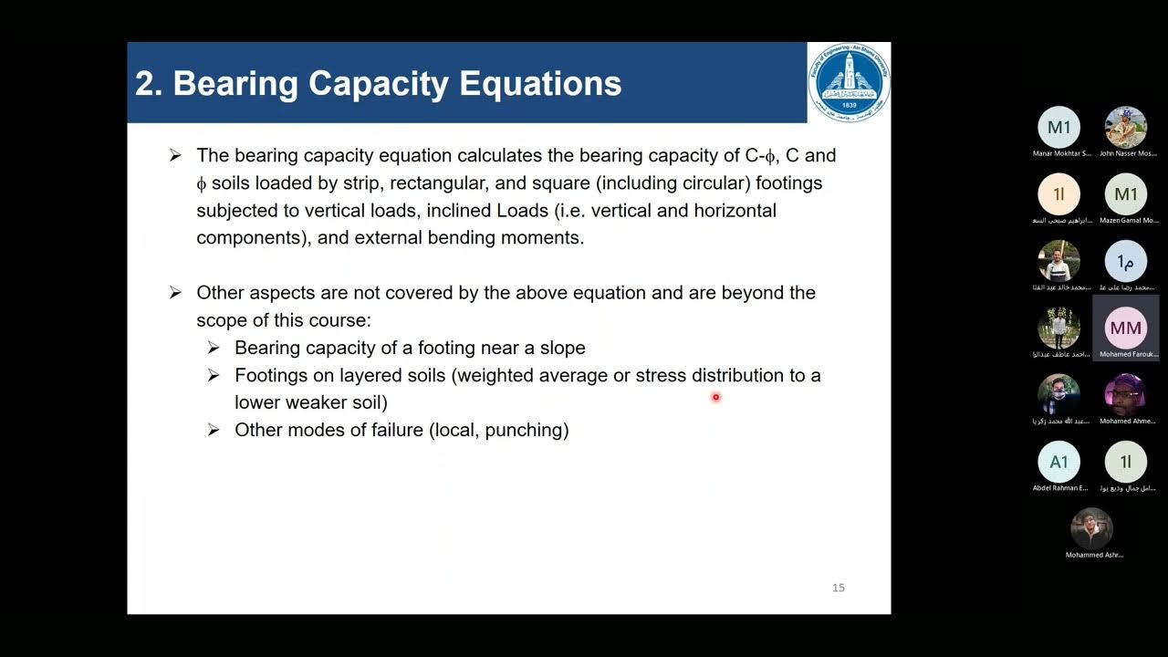 CES463s | Lecture 7 - Cont. Bearing Capacity Assessment using MS Excel. - YouTube