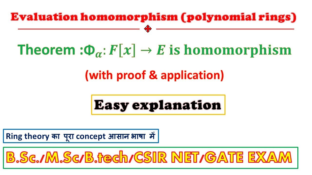 Lec evaluation homomorphism theorem and proof ,kernel of evaluation homomorphism ,ring theory ...