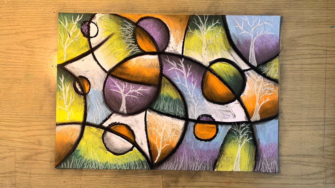 Nature Curve Abstract Painting In Soft Pastel | Trees Abstract ...
