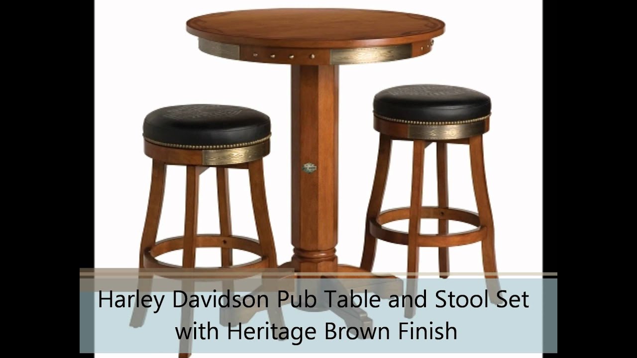 Harley Davidson Pub Table and Stool Set with Heritage Brown Finish ...