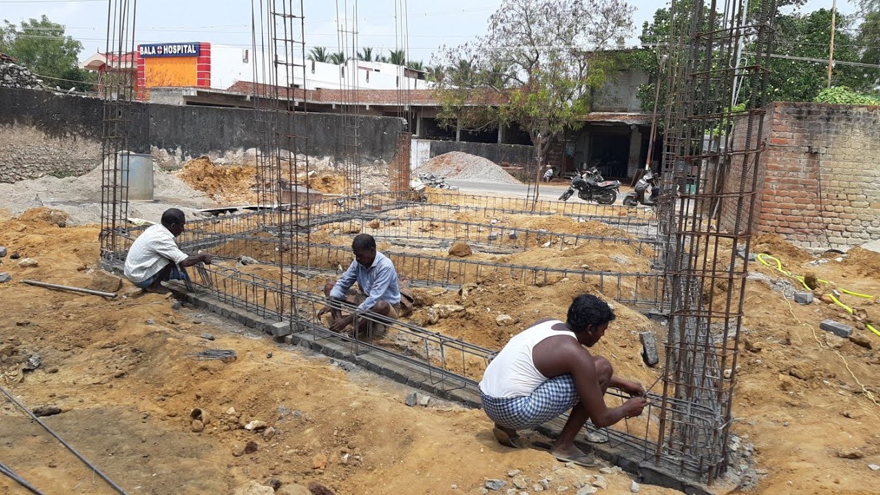 Traditional plinth beam reinforcement with bars installation in beam ...