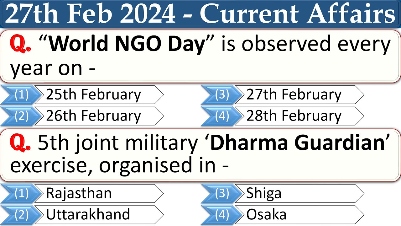 27th February 2024 || Top 14 Current Affairs MCQ with Explanation in ...
