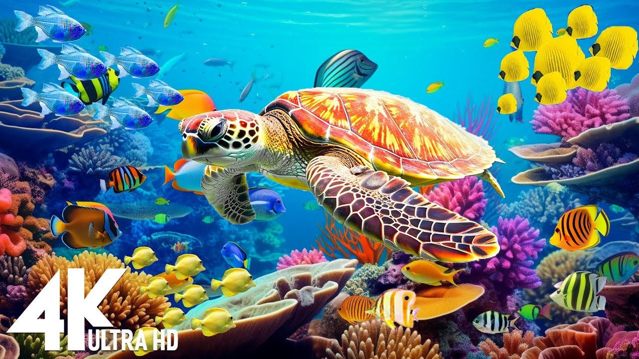 Under Red Sea 4K - Beautiful Coral Reef Fish in Aquarium, Sea Animals ...