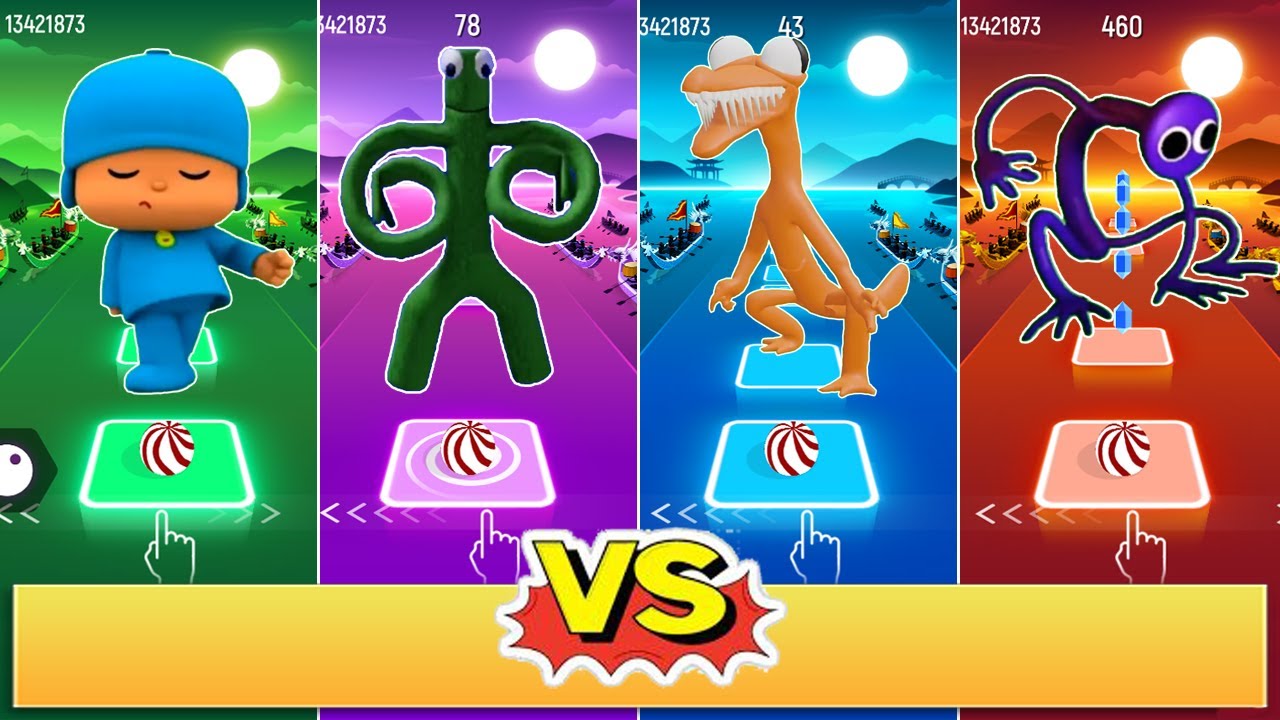 Pocoyo vs Battle Rainbow Friends - Green vs Orange vs Purple | Tiles ...