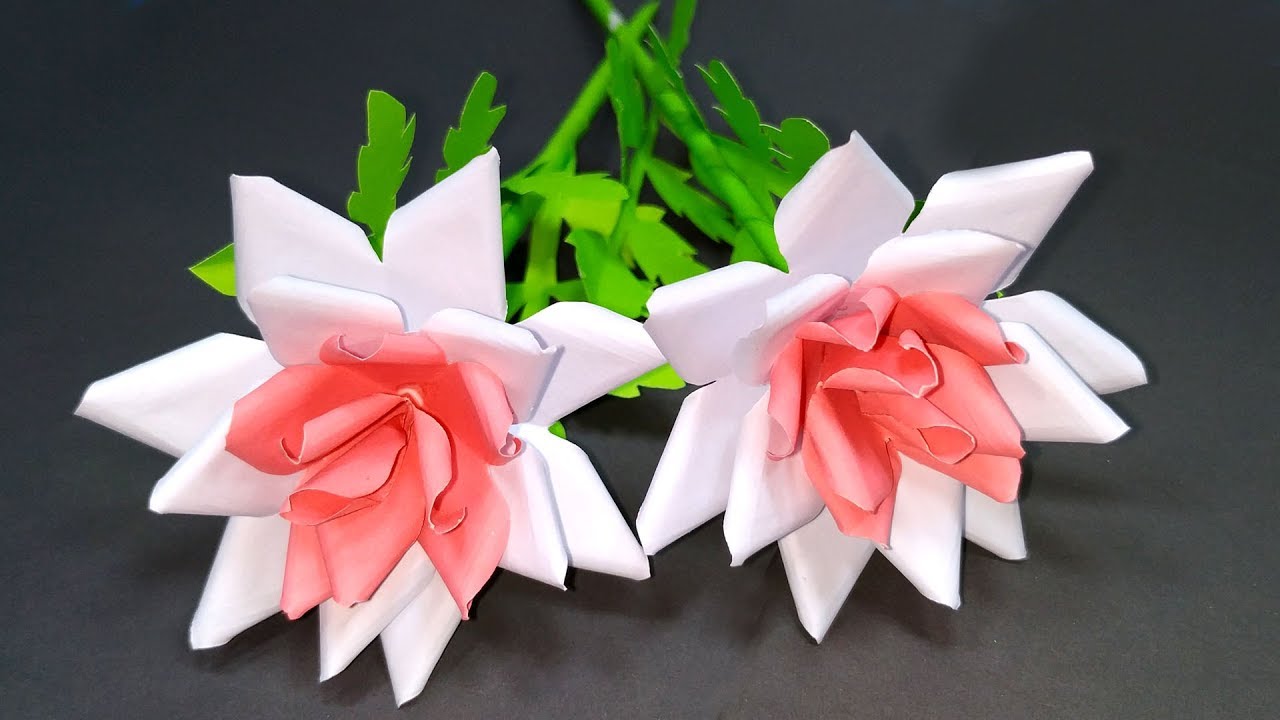 DIY: Easy Making Beautiful Paper Rose!! Homemade Rose Stick Flower ...