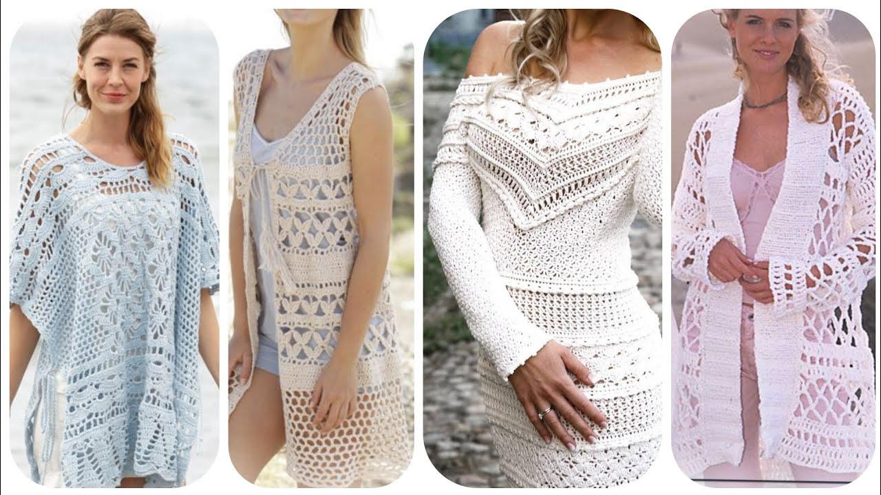 Beautiful And luxury crochet flower pattern cardigan vest jacket ...