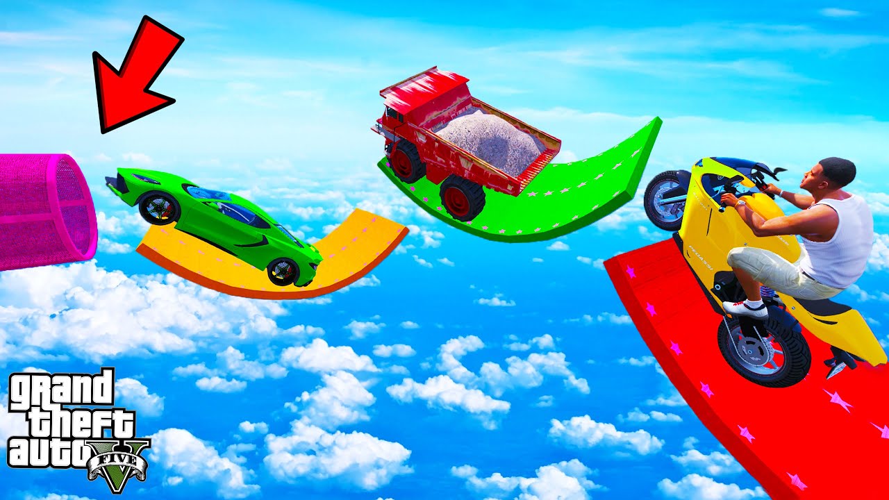 FRANKLIN TRIED IMPOSSIBLE CURVY BLOCKS PARKOUR RAMP CHALLENGE GTA 5 ...