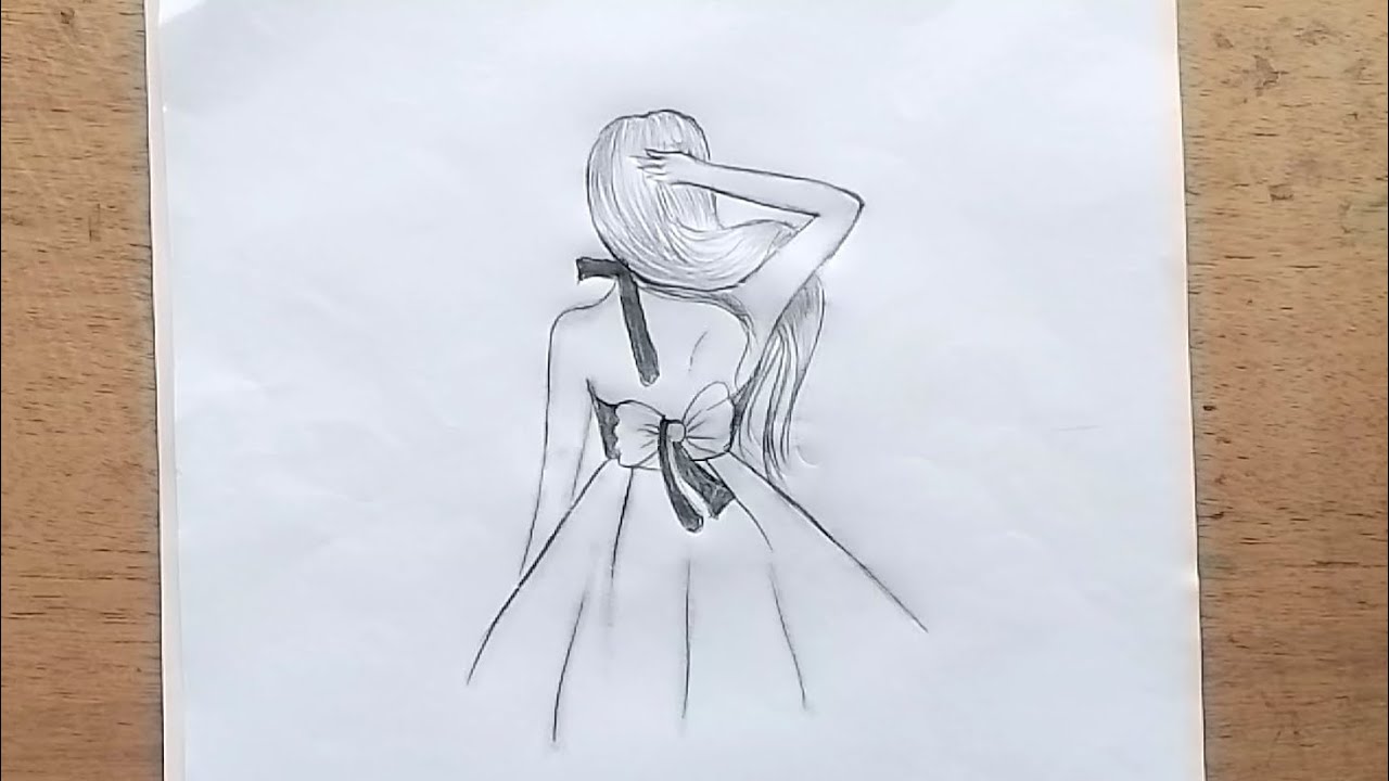 how to draw a girl with back side drawing and beautiful drawing and ...
