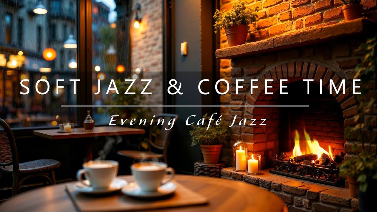 Soft Jazz & Coffee Time – Evening Café Ambience with Fireplace and ...