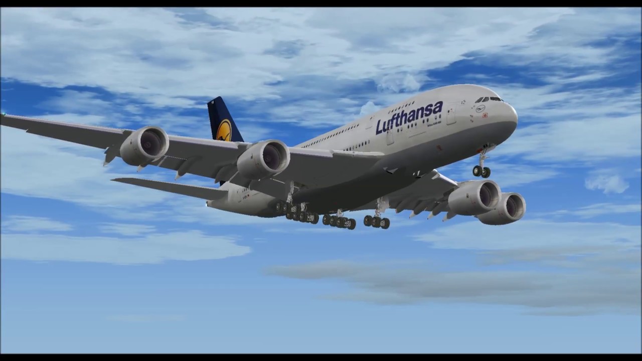 AIRBUS A380 800 LUFTHANSA AIRLINES LANDING AT SEATTLE INTL AIRPORT FS9 ...