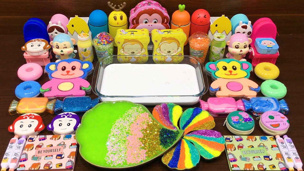 MONKEY Slime | Mixing Random Things into GLOSSY Slime | Satisfying ...