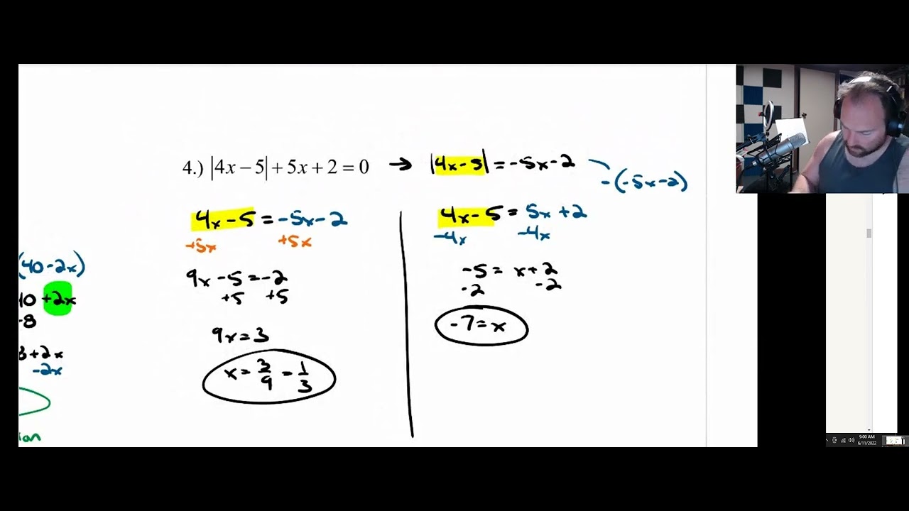 AP Calculus - Summer Packet Topic N - Absolute Value Equations - YouTube