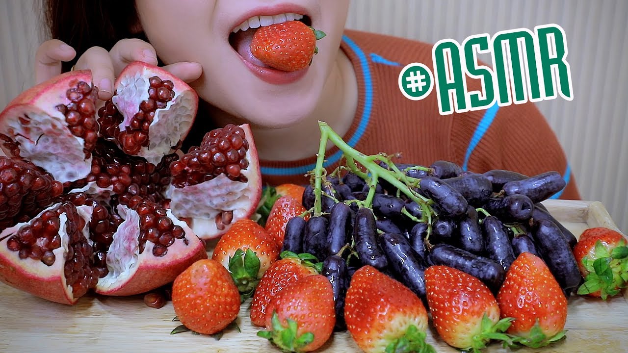 ASMR fruits platter(Syrian pomegranate,finger grapes,Korean ...
