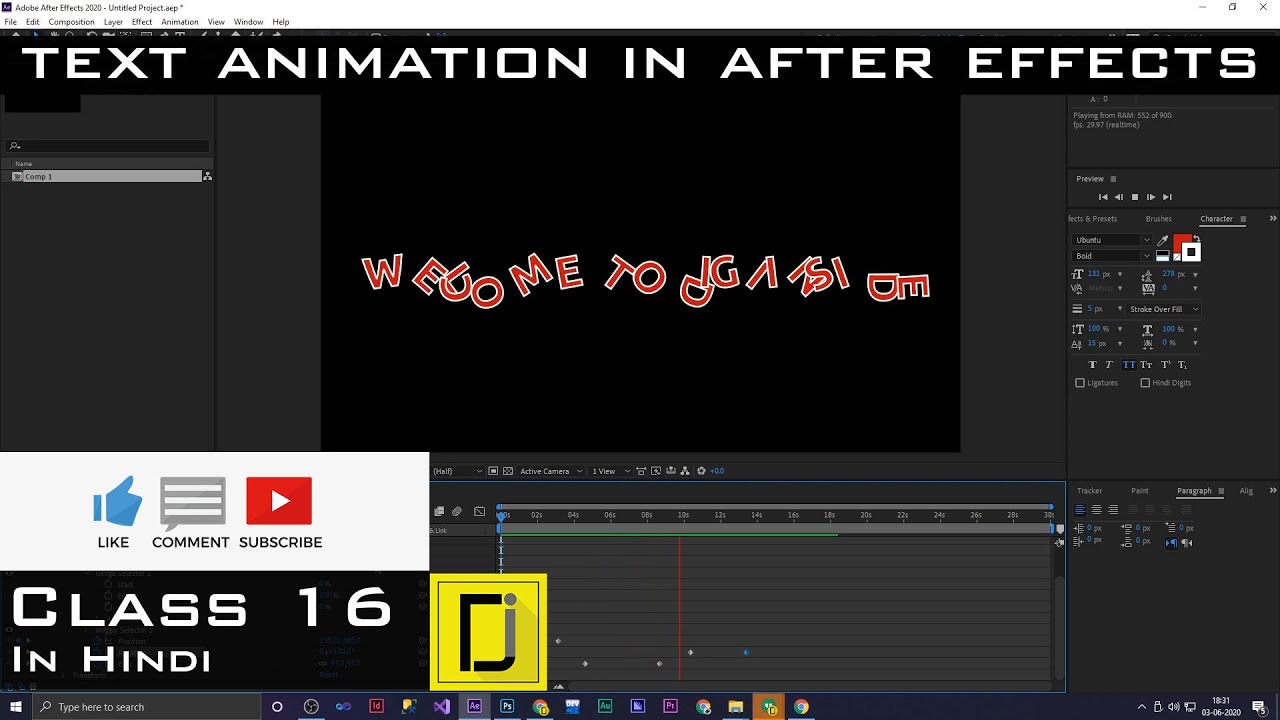 How To create text animation in after effects - Hindi | || Class 16 ...