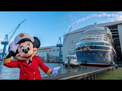 Disney Wish Ship Hits the Water For First Time - Disney Cruise Line, w/ Captain Minnie and Fireworks