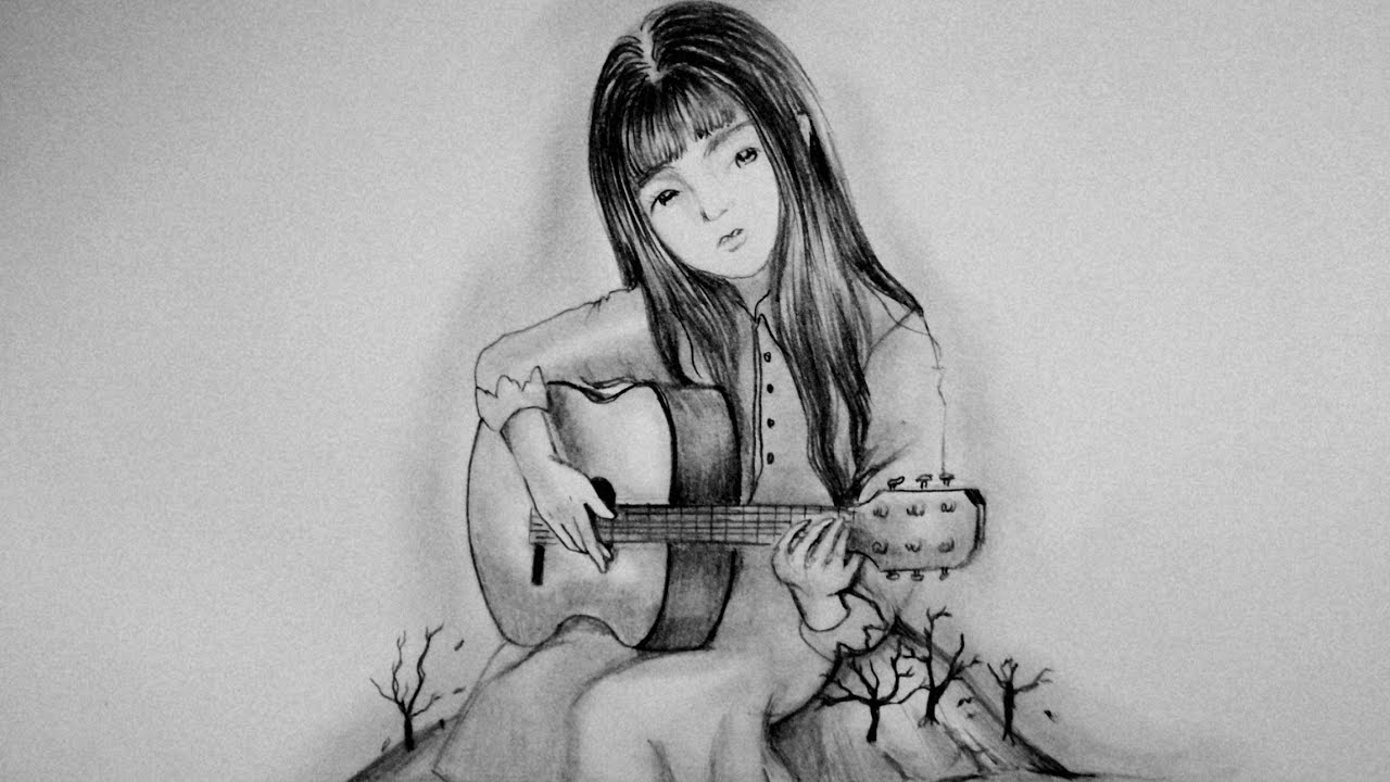 How to draw a girl playing a guitar | Drawing Process - YouTube