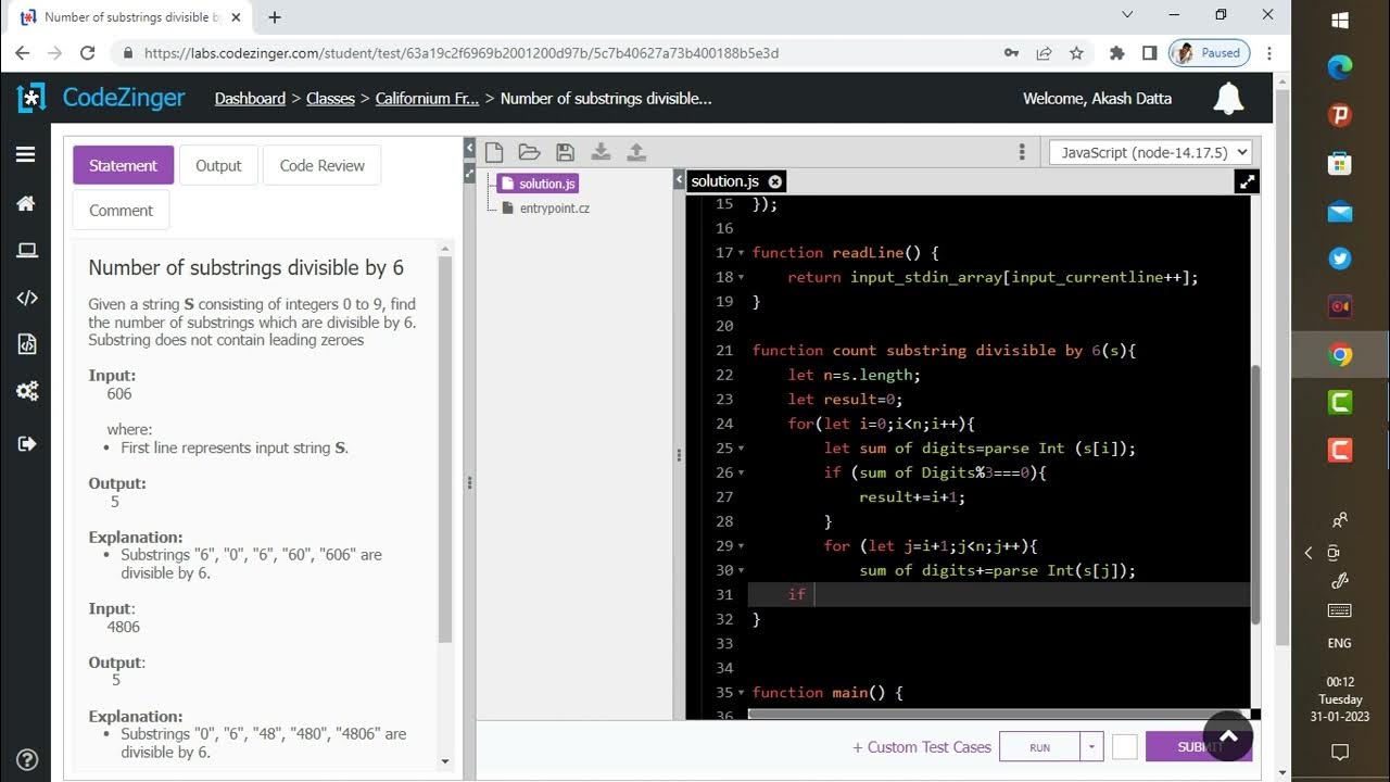 Number of substrings divisible by 6 - YouTube
