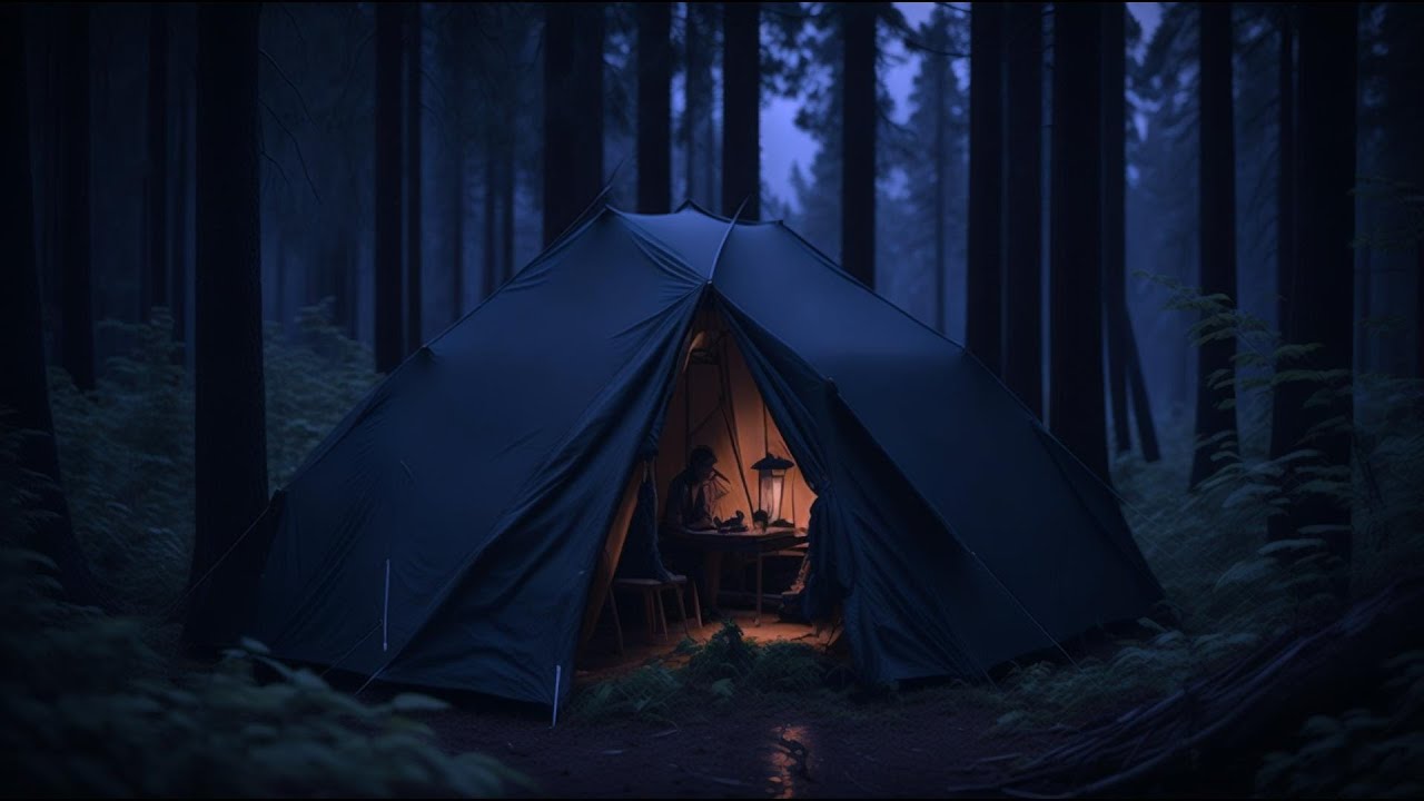 Schlafen Sie Sofort In Einem Zelt Mit Starkem Regen Im Wald In Der