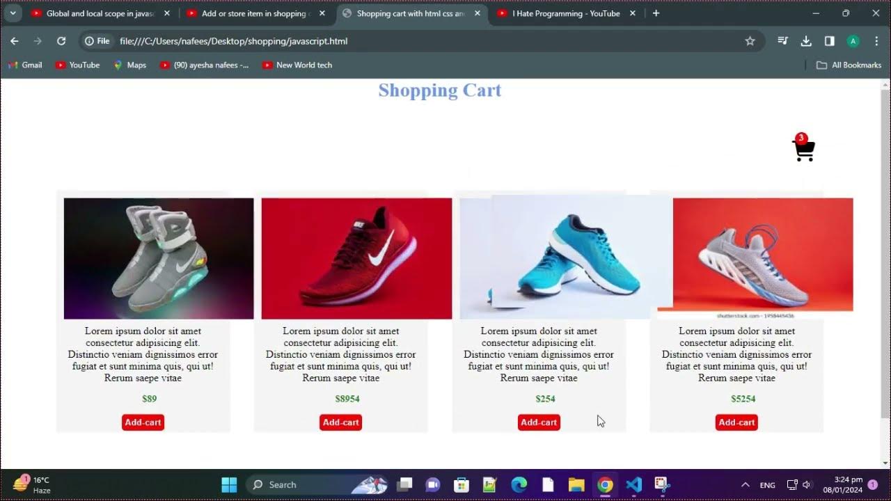 How to make animated shopping cart with html CSS and JavaScript. - YouTube