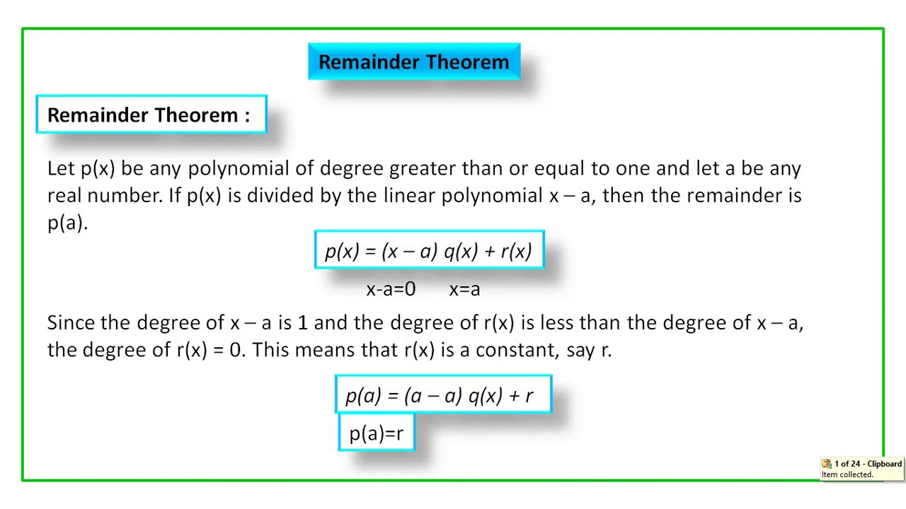 IX MATHS NCERT CHAPTER-2- POLYNOMIALS- REMAINDER THEOREM - YouTube