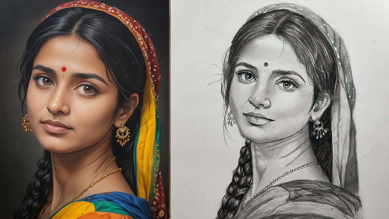 Portrait of Girl Pencil Drawing from reference photos - YouTube