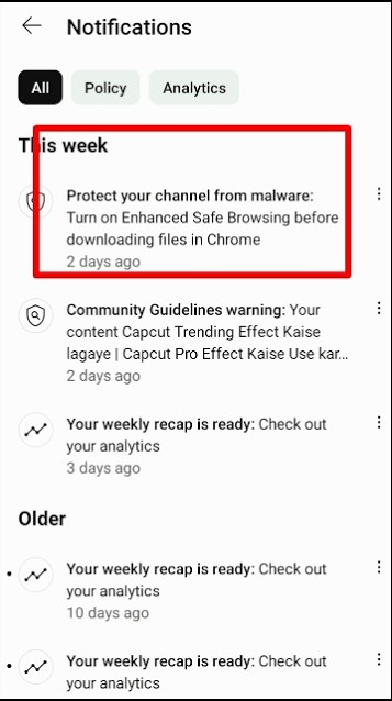 😱 Yt notification || protect your channel from malware #shorts #yt # ...