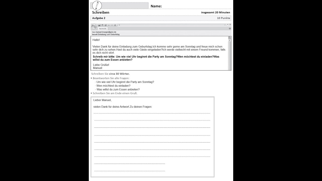 ÖSD A1 │ E-MAIL SCHREIBEN Nr.68│ NEW 2024 │Letter writing (A1 german ...