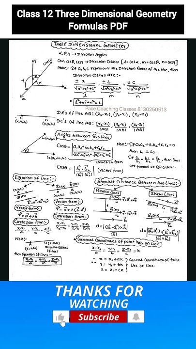 Class 12 Three Dimensional Geometry Formulas PDF | 3d Formulas PDF | # ...
