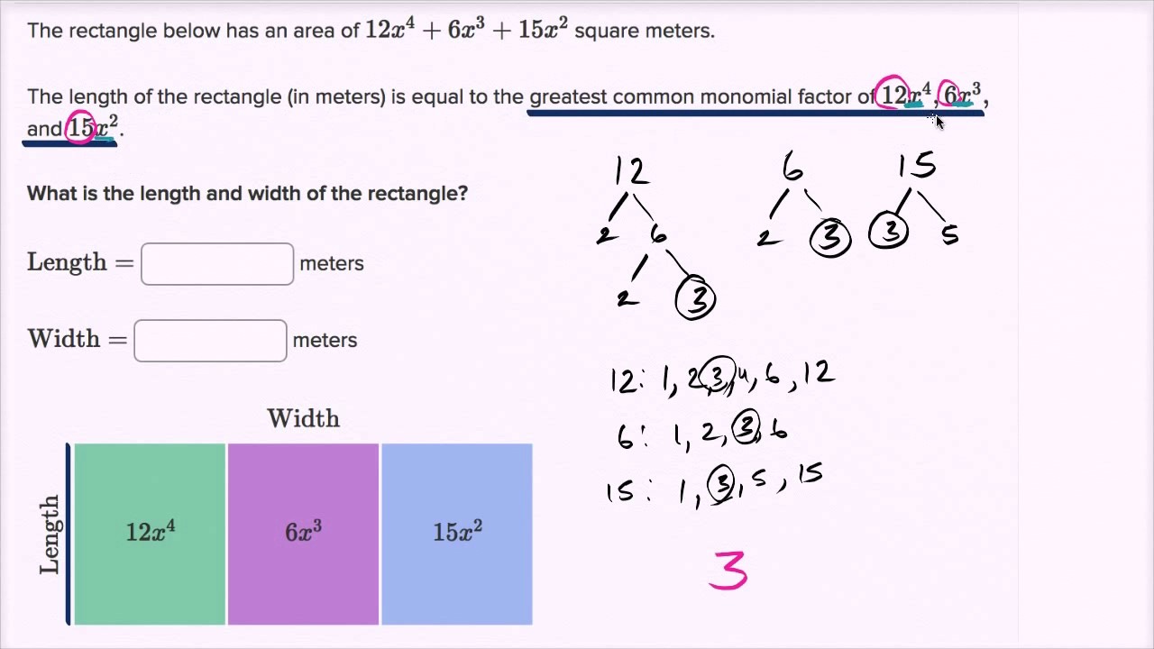 Factoring polynomial to find rectangle dimensions - YouTube