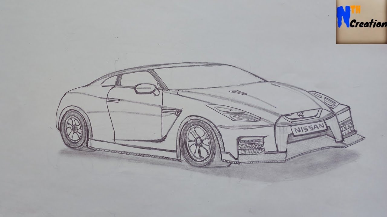 How to draw a Nissan gtR | 3d sketch of NISSAN gtR by Nthcreation - YouTube