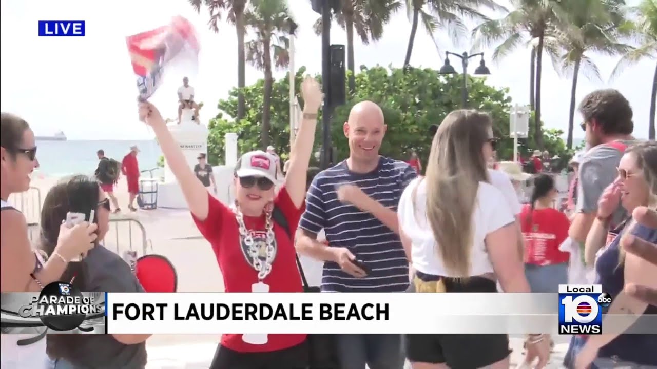 Florida Panthers fans wait along A1A at Sebastian Street - YouTube