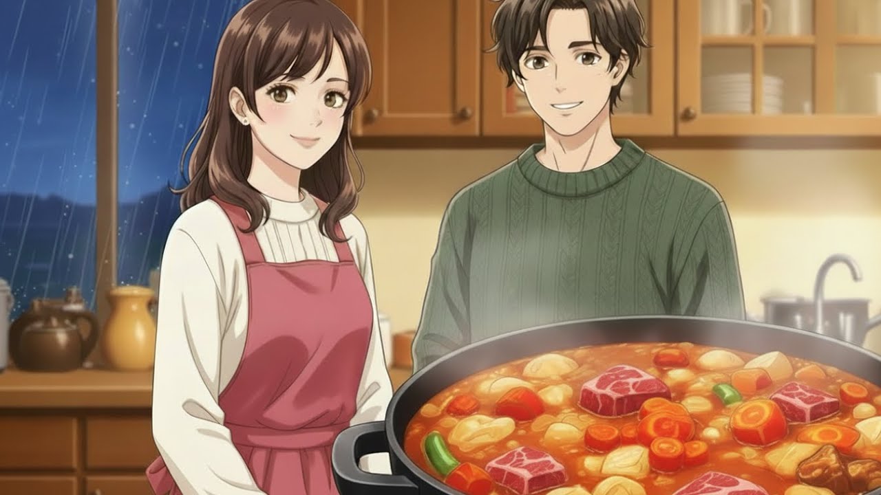 Cozy Anime Couple Dinner (Rainy Evening & Beef Stew) 🌧️ Ghibli-Style ...