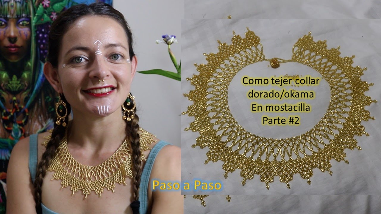 Collar dorado en mostacilla #2 Okama paso a paso (Aniara Sanarte) Chaquira checa - YouTube