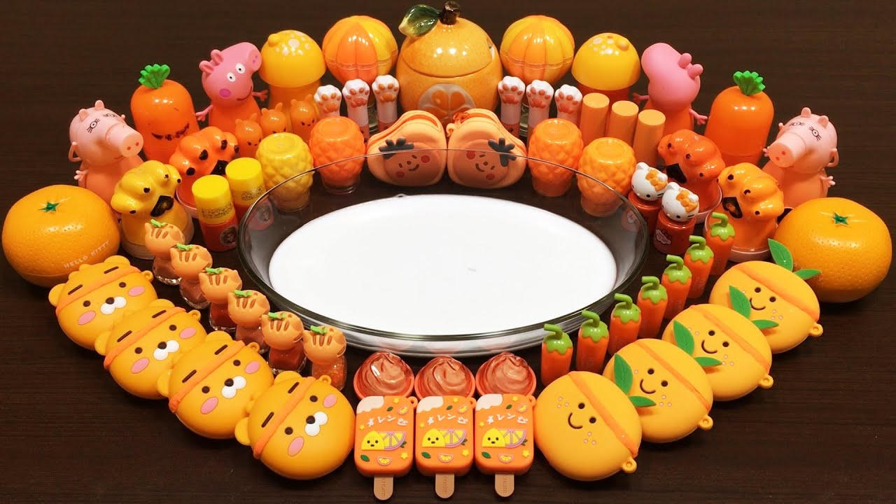 Orange Slime | Mixing Makeup and Beads into Slime ASMR! Satisfying ...