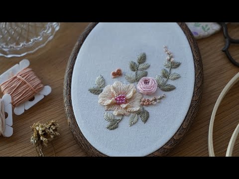 Relaxing video 🦋/Vintage Flower Hand embroidery. Stitch. 3d. ASMR