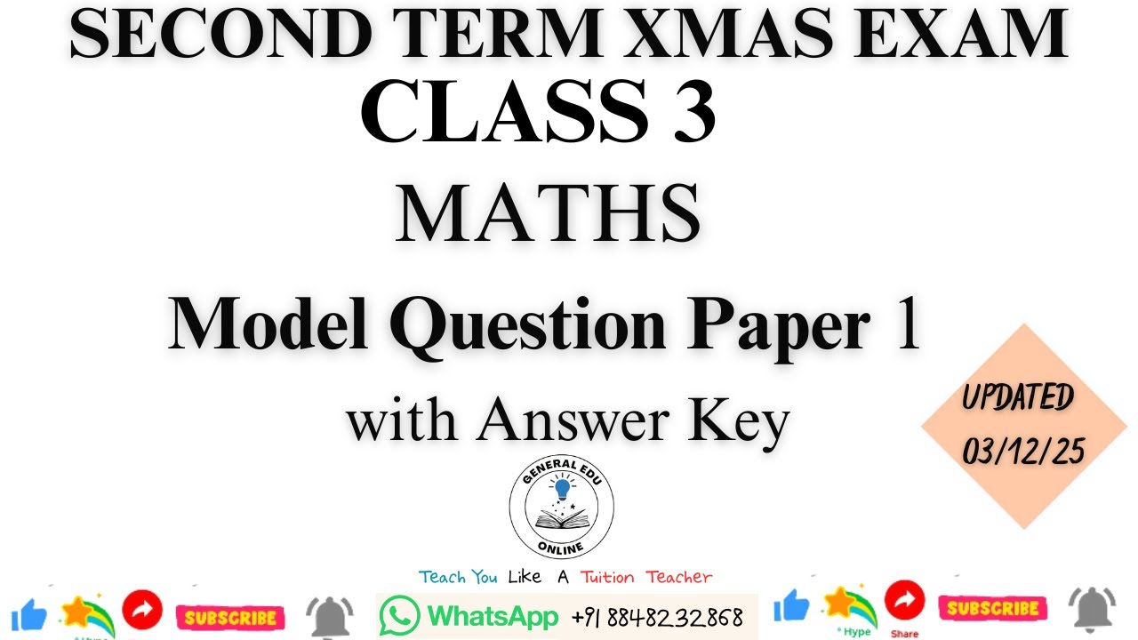 Class 3 Maths Second Term Xmas Exam Model Question Paper 1 ...