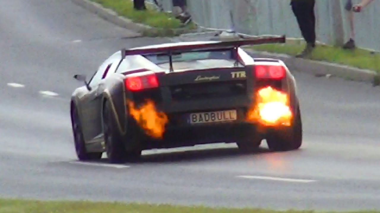Lamborghini Gallardo UR Twin Turbo SPIT FIRE Flames Acceleration Sound ...