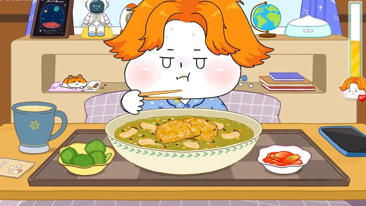 아픈 날 하루 종일 죽 먹방 전복죽닭죽소고기죽 애니먹방 죽먹방 Mukbang Animation Youtube