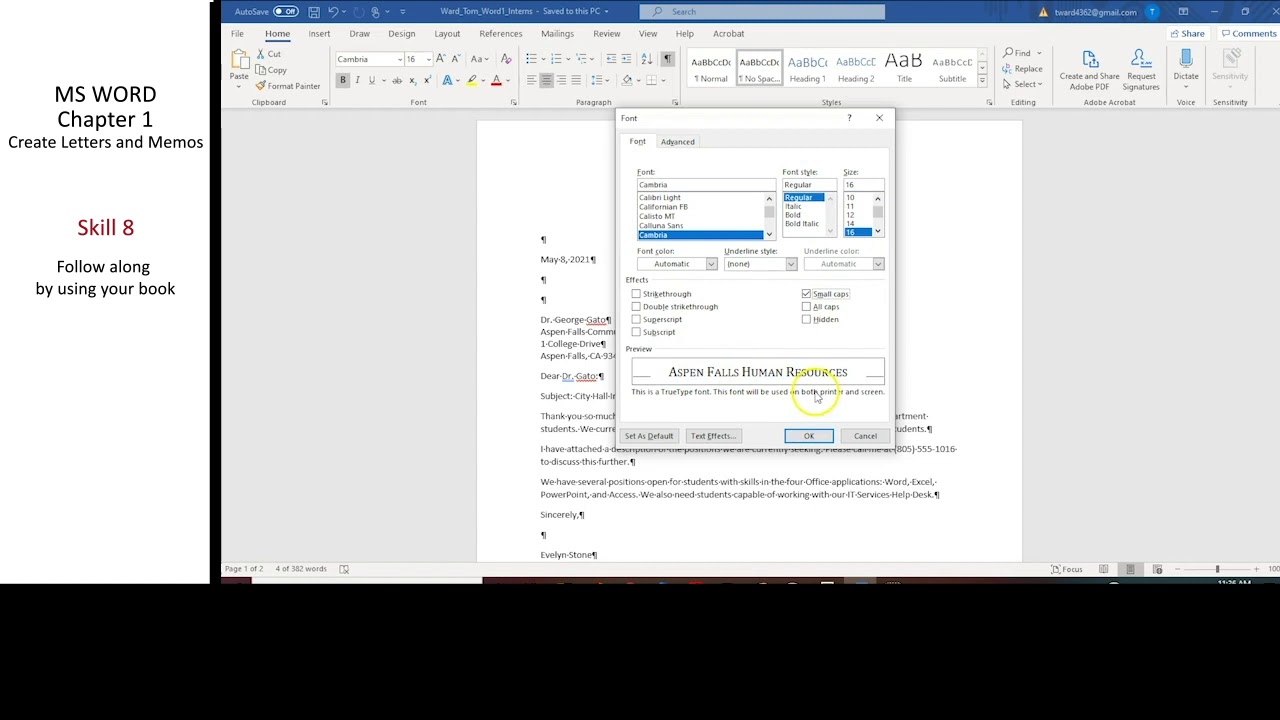 Comp Lit Word1 Skill 8 - Apply Advanced Font Settings - YouTube
