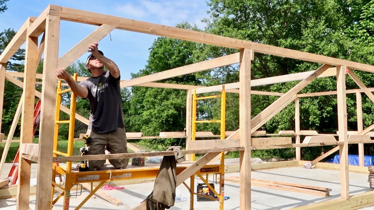 Its All Coming Together Now Installing Angle Braces On The Post And Beam Barn From The