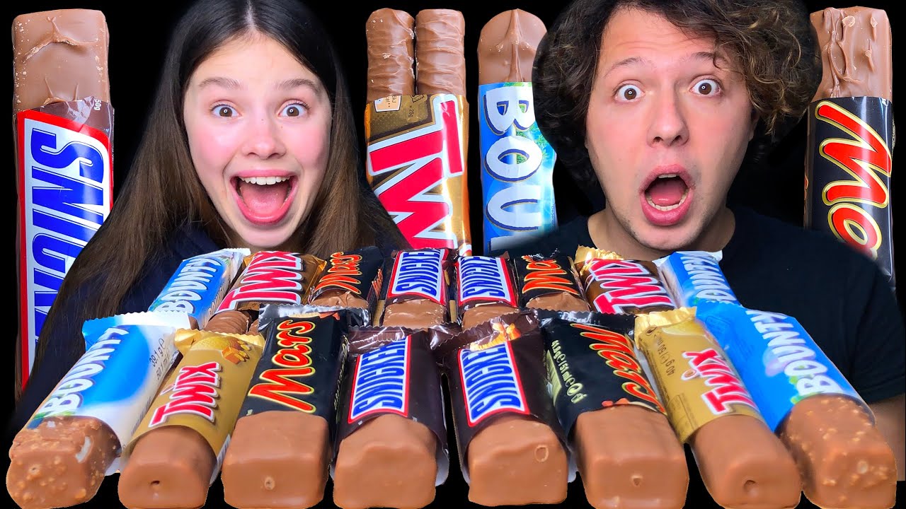 ASMR Chocolate Ice Cream Bars VS Chocolate Candy Bars Eating Sounds ...