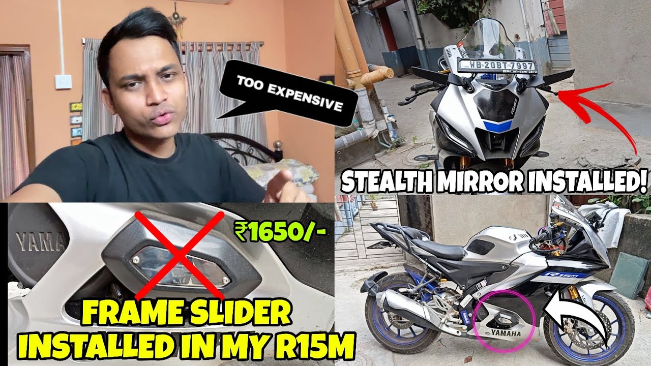 YAMAHA FRAME SLIDER & WINGS /MIROR INSTALLED IN MY R15M || Paisa ...